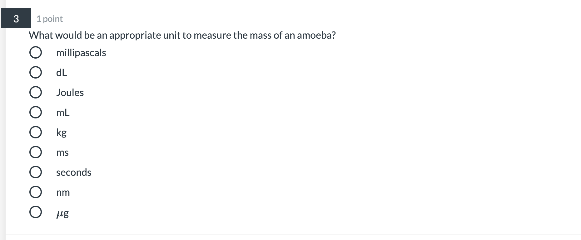 Solved 3 1 point What would be an appropriate unit to | Chegg.com
