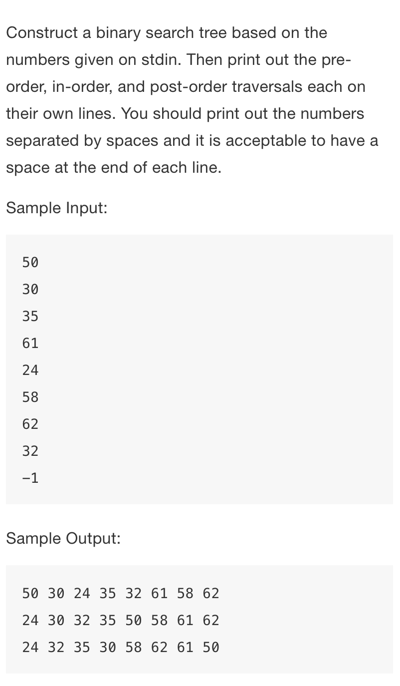 Solved Construct a binary search tree based on the numbers | Chegg.com
