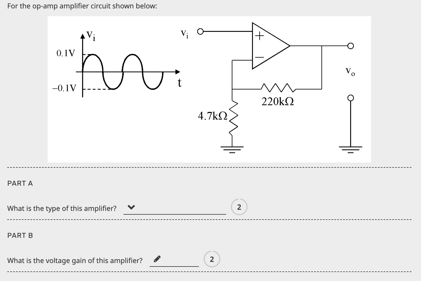 Solved For the op-amp amplifier circuit shown below: Select | Chegg.com