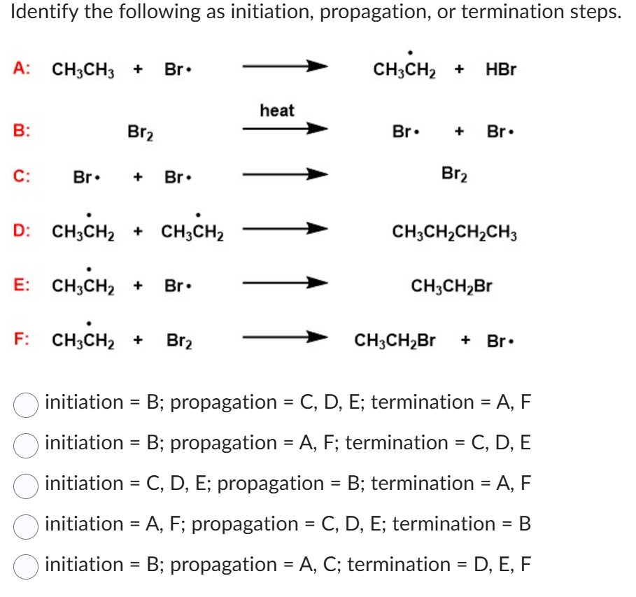 Solved Identify the following as ﻿initiation, propagation, | Chegg.com