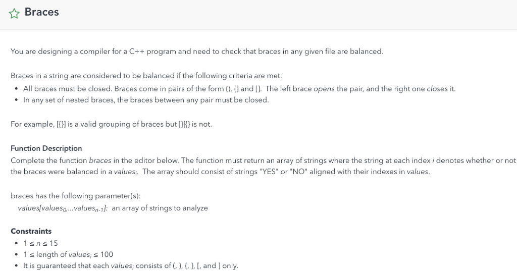 Solved Braces You are designing a compiler for a C++program | Chegg.com