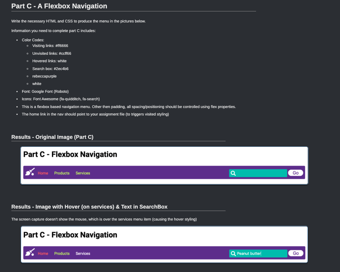 Solved Part C-A Flexbox Navigation Write the necessary HTML | Chegg.com