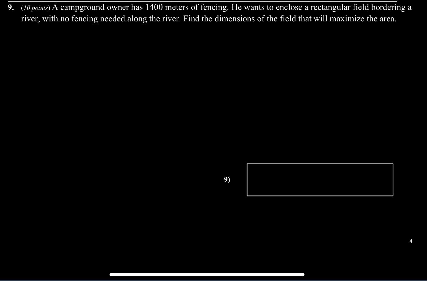 Solved 9. (10 points) A campground owner has 1400 meters of | Chegg.com