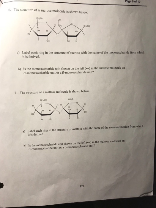 Solved Page 9 of 10 The structure of a sucrose molecule is | Chegg.com