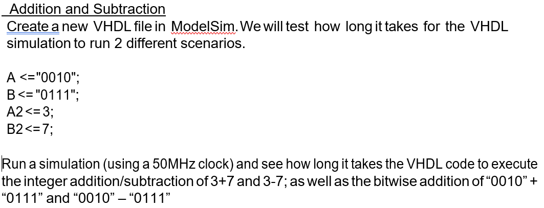 Solved Addition and Subtraction Create a new VHDL file in | Chegg.com