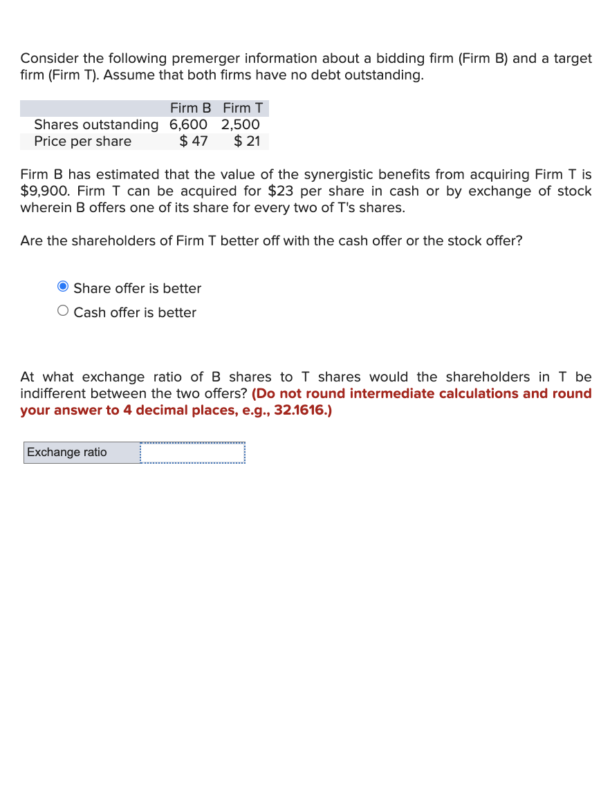 Solved Consider the following premerger information about a | Chegg.com