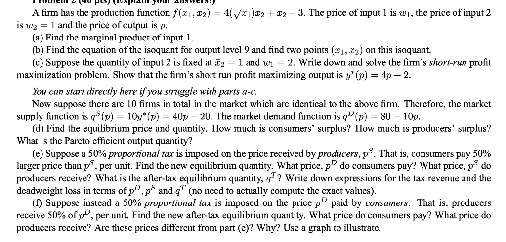 Solved A firm has the production function | Chegg.com