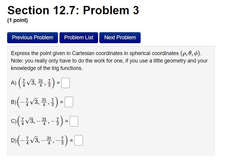 Solved Section 12.7: Problem 3 (1 point) Previous Problem | Chegg.com