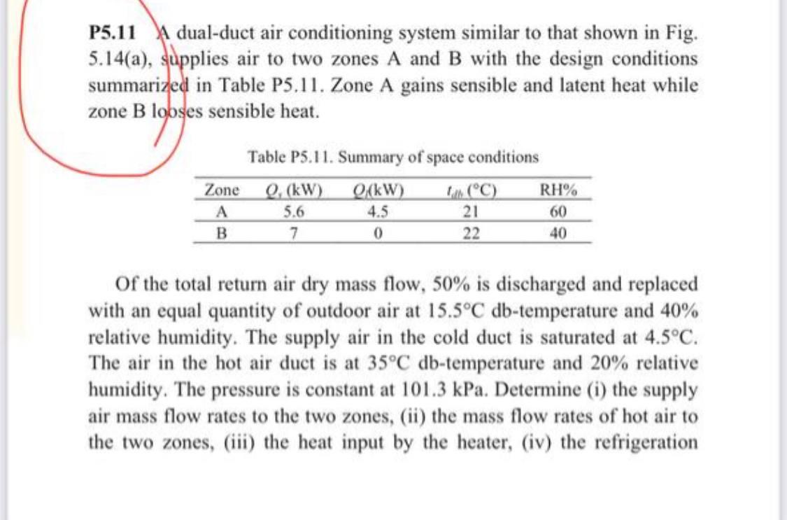 Solved P5.11 dual-duct air conditioning system similar to | Chegg.com