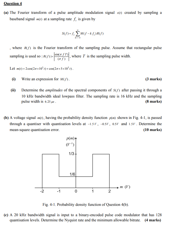 Solved (a) The Fourier transform of a pulse amplitude | Chegg.com