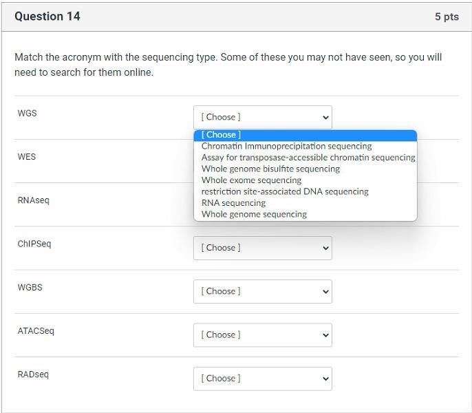 Match the acronym with the sequencing type. Some of | Chegg.com