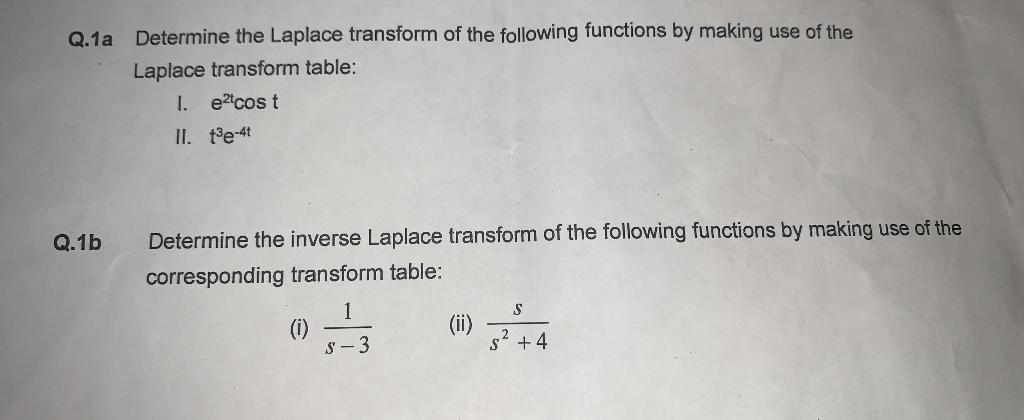 Solved Q.1a Determine the Laplace transform of the following | Chegg.com