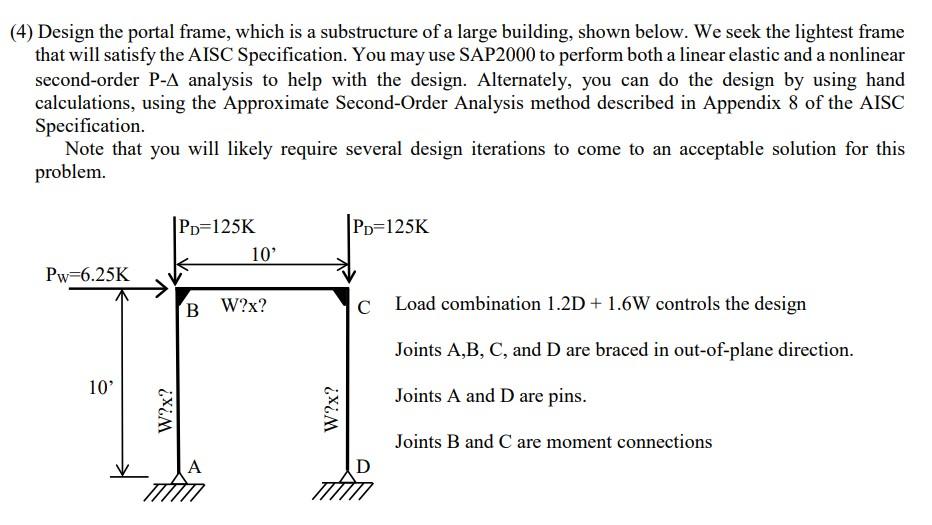 (4) Design the portal frame, which is a substructure | Chegg.com