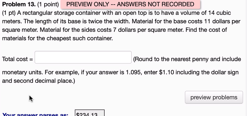 Solved Problem 13. (1 point) PREVIEW ONLY -- ANSWERS NOT | Chegg.com