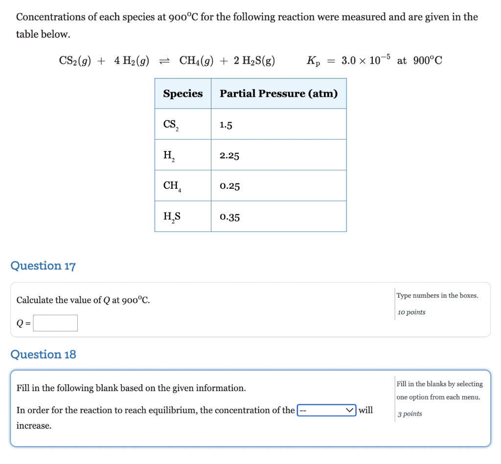 Solved Concentrations of each species at 900∘C for the | Chegg.com