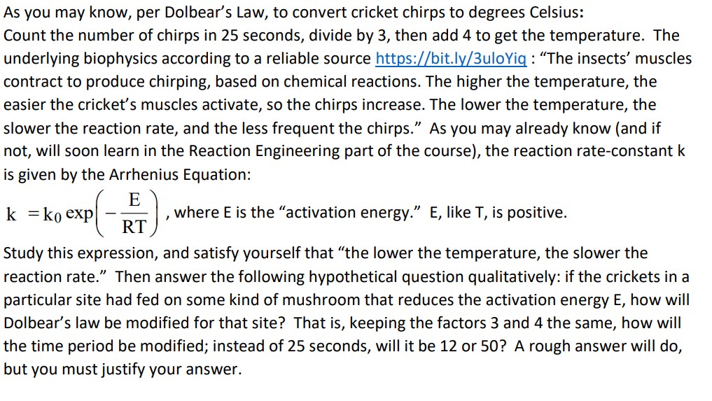 Solved As you may know, per Dolbear's Law, to convert | Chegg.com
