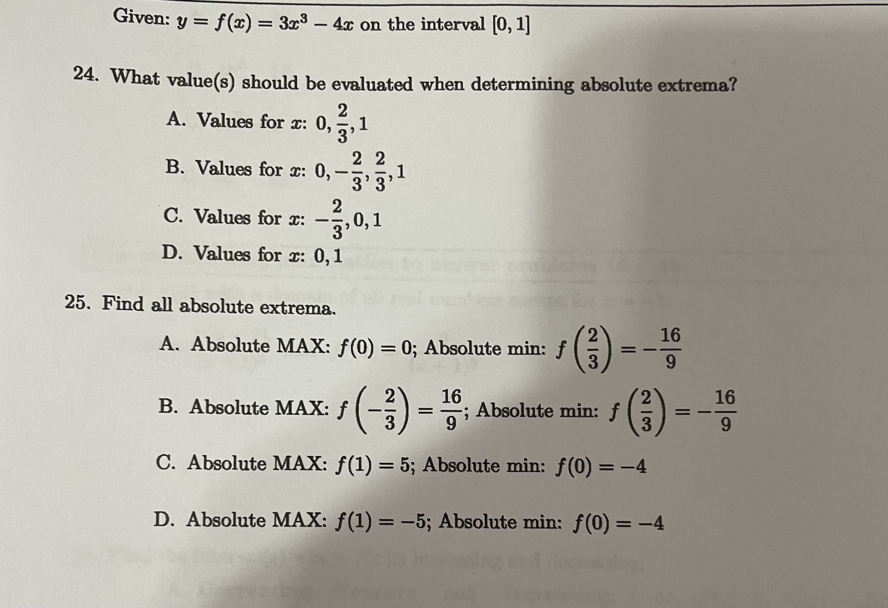 Solved Given: y=f(x)=3x3−4x on the interval [0,1] 24. What | Chegg.com
