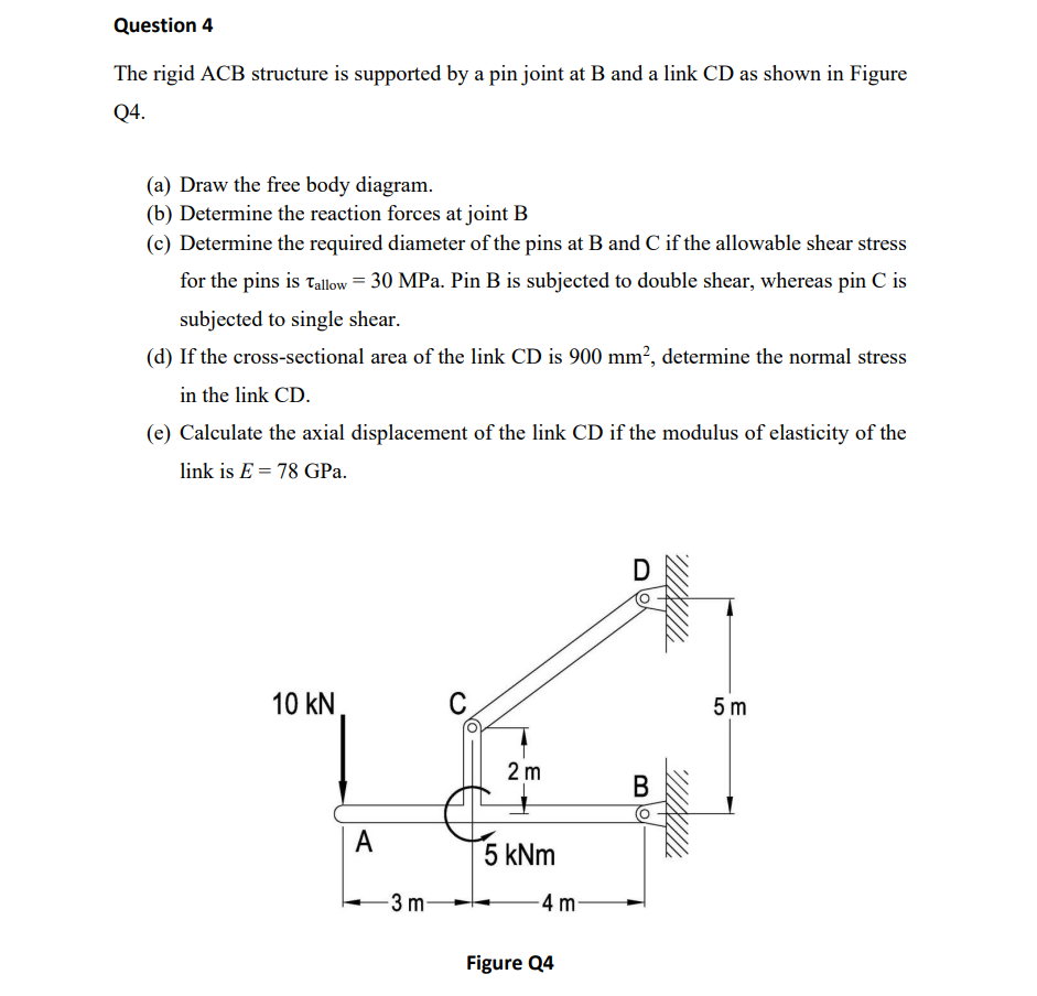 Solved Question 4 The rigid ACB structure is supported by a | Chegg.com