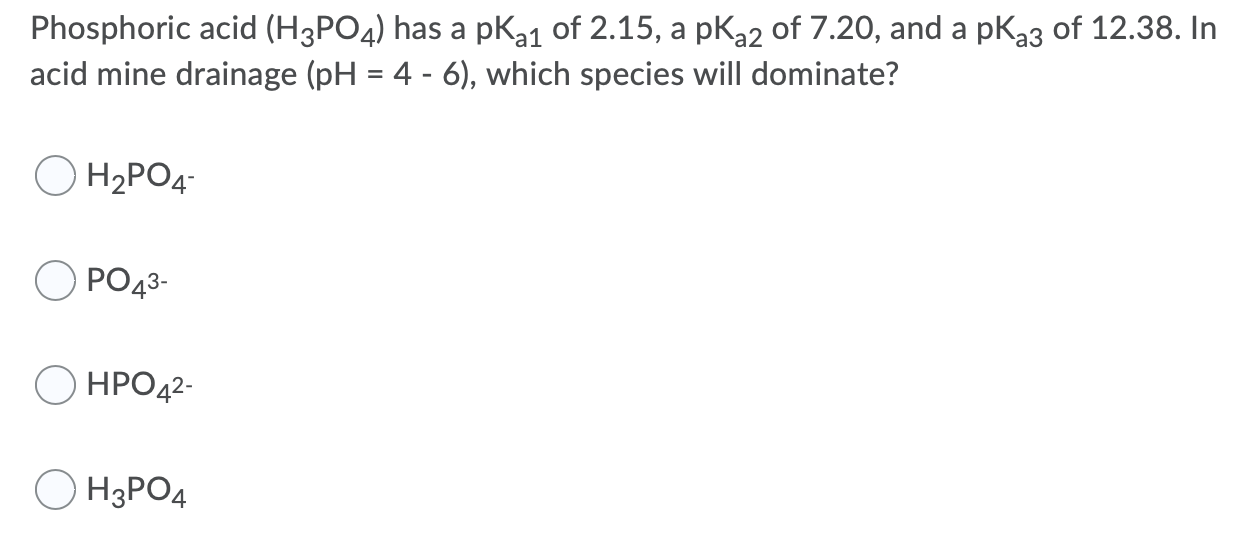 Solved Phosphoric acid (H3PO4) has a pka1 of 2.15, a pKa2 of | Chegg.com