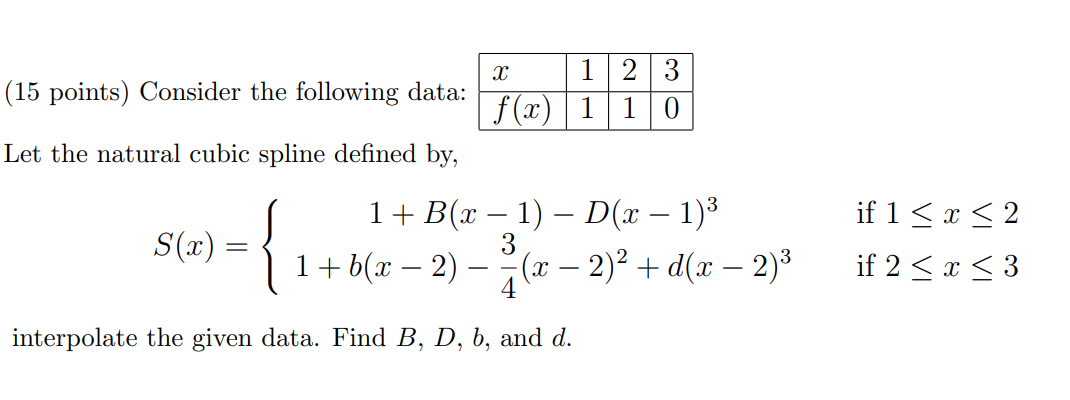 Solved (15 points) Consider the following data: Let the | Chegg.com