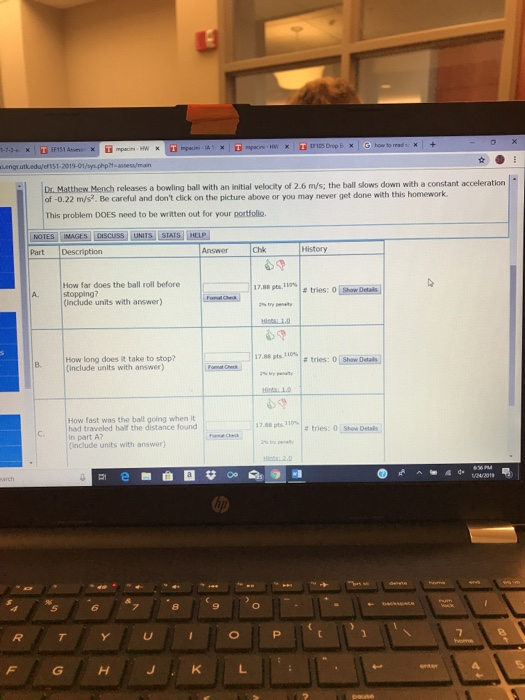 Solved Dr. Matthew Mench releases a bowling ball with an | Chegg.com