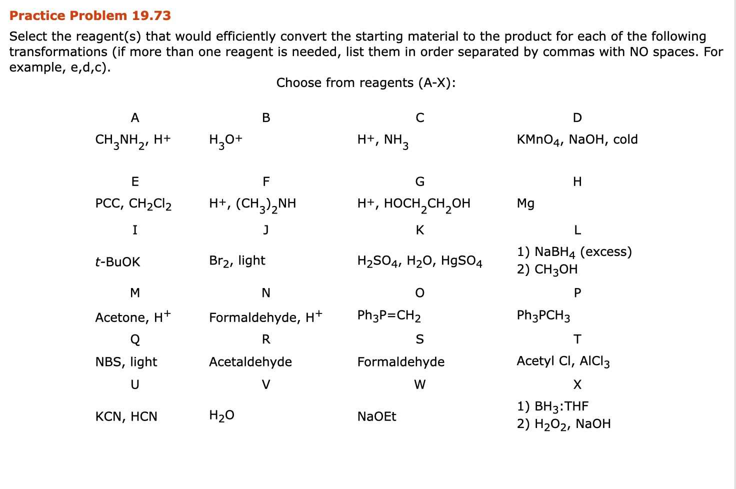 Solved Practice Problem 19.73 Select the reagent(s) that | Chegg.com