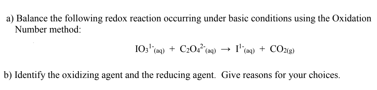 Solved a) Balance the following redox reaction occurring | Chegg.com