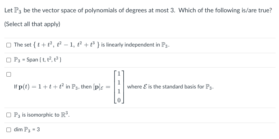 Solved Let P3 be the vector space of polynomials of degrees | Chegg.com