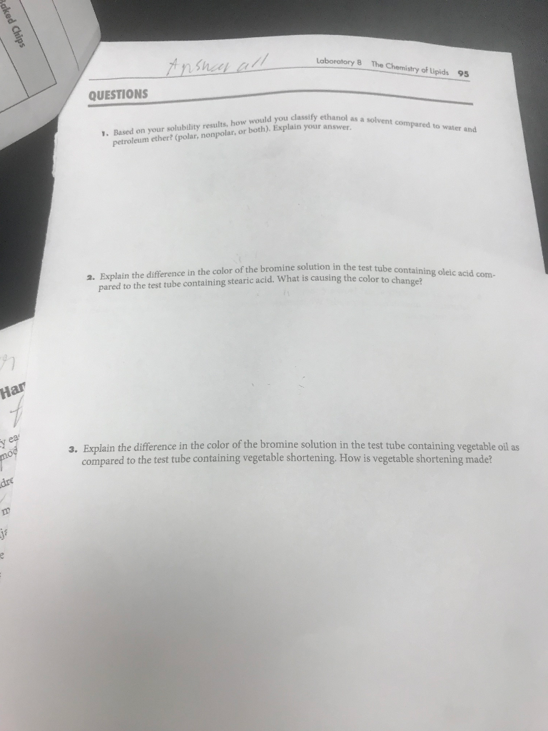Solved 93 Laboratory 8 The Chemistry of Lipids REPORT SHEET | Chegg.com