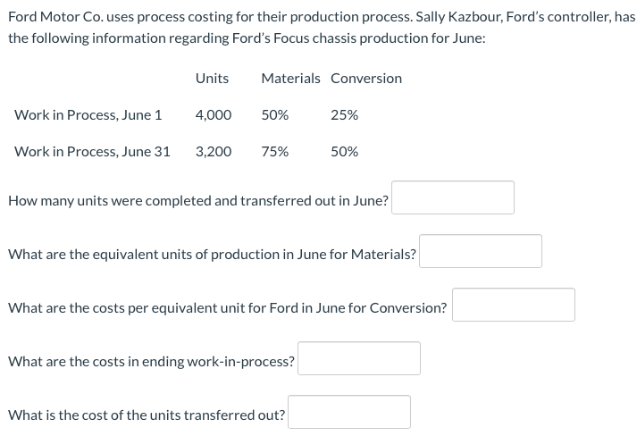 Ford Motor Co.uses process costing for their | Chegg.com