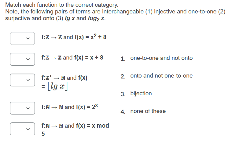 Solved Match each function to the correct category. Note, | Chegg.com
