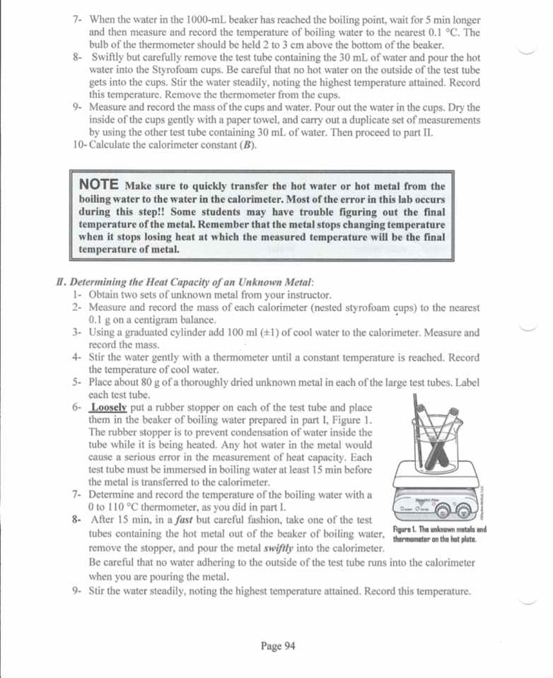 Solved Lab 13- The Specific Heat Capacity of Unknown Metal | Chegg.com