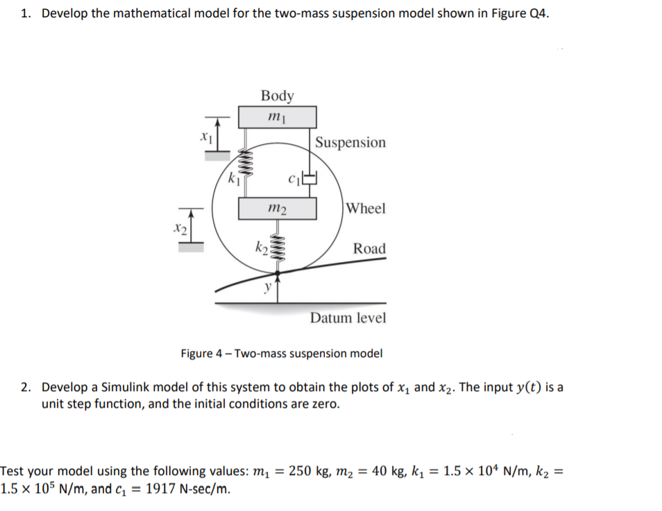 1. Develop the mathematical model for the two-mass | Chegg.com