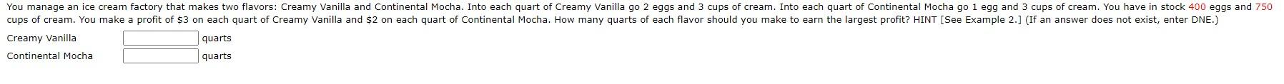 Solved Creamy Vanilla quarts Continental Mocha quarts | Chegg.com