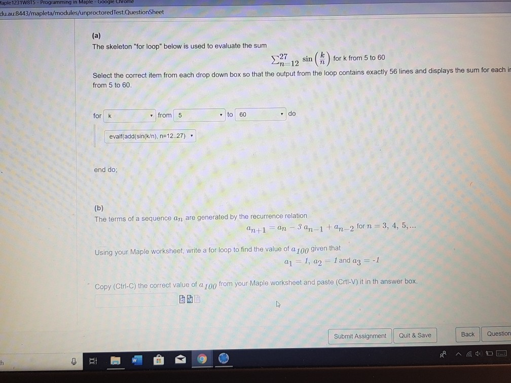 Solved Haple1231W8TS Programming in Maple -Google Chromé | Chegg.com