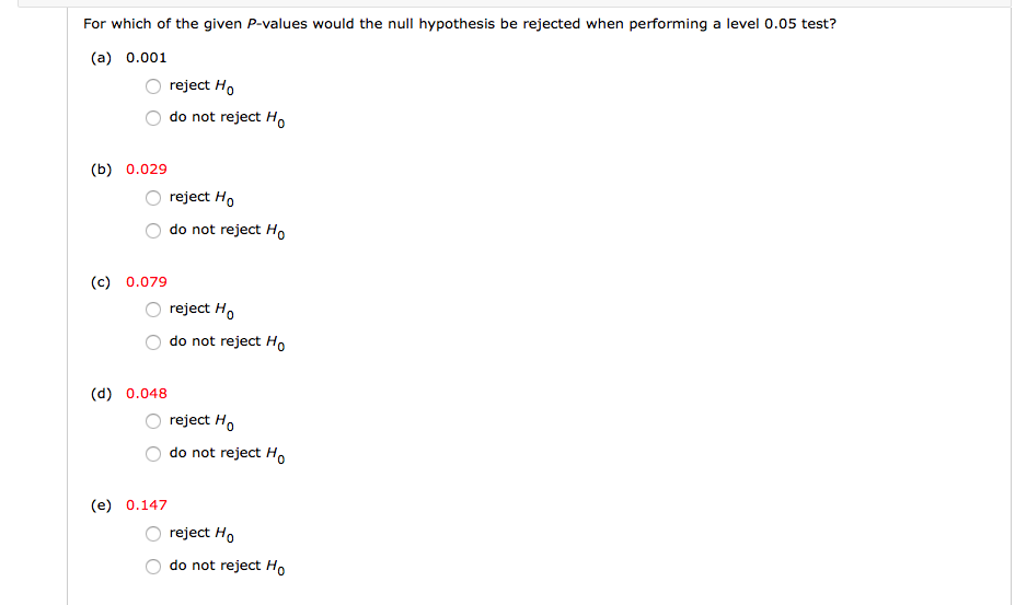 Solved For which of the given P-values would the null | Chegg.com