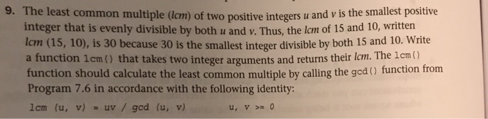 Solved 9. The least common multiple (lcm) of two positive | Chegg.com