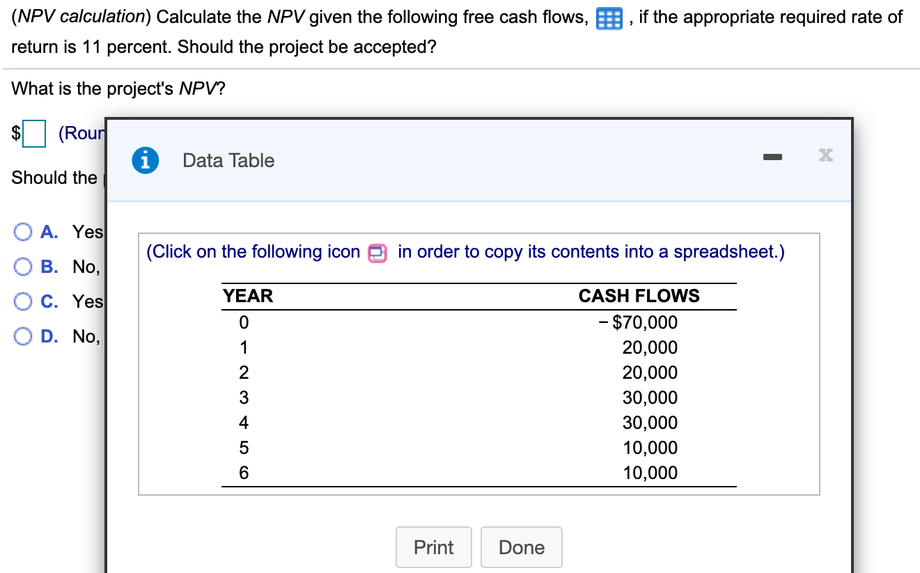 Solved (NPV calculation) Calculate the NPV given the | Chegg.com
