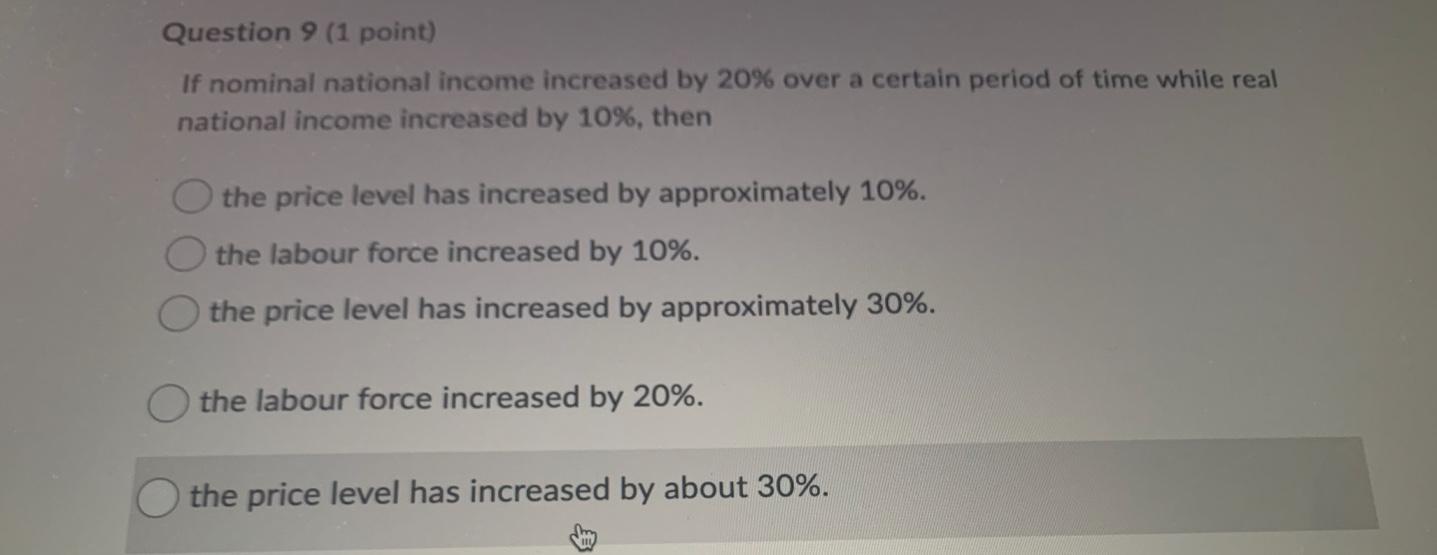 Solved Question 9 (1 point) If nominal national income | Chegg.com