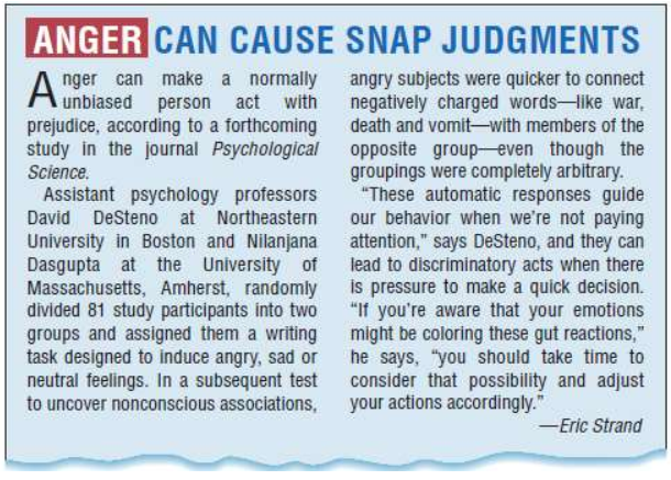 Solved a. Anger and Snap Judgments Read the article | Chegg.com