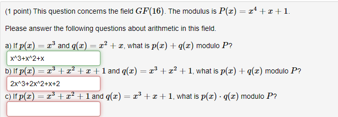 Solved (1 point) This question concerns the field GF(16). | Chegg.com