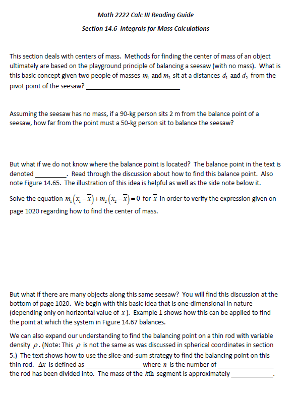Solved Math 2222 Calc III Reading Guide Section 14.6 | Chegg.com