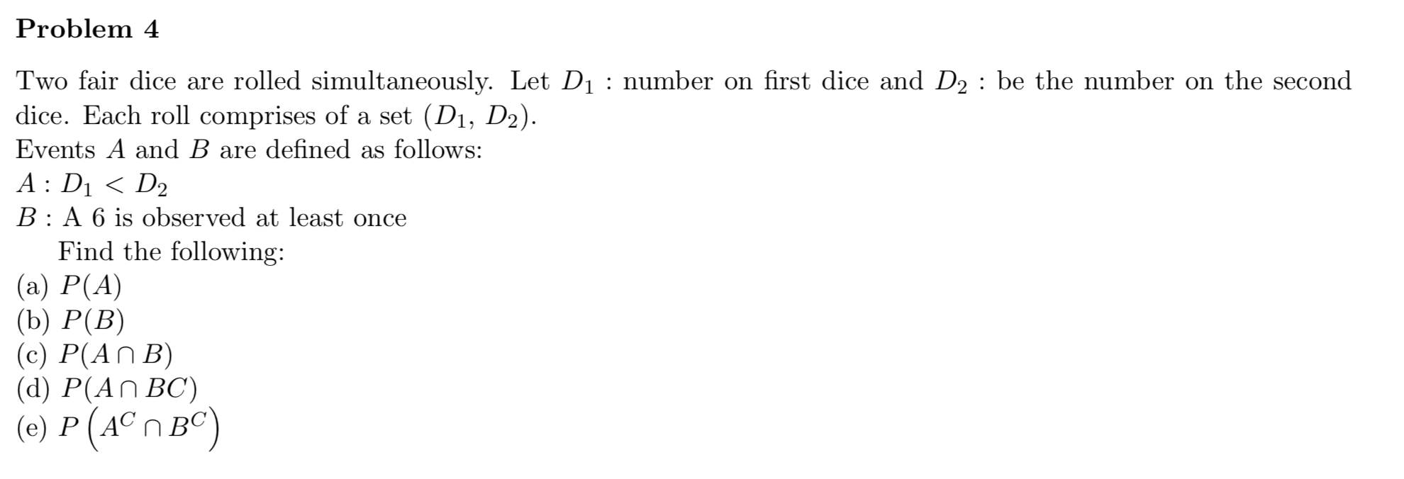 Solved Problem 4 Two fair dice are rolled simultaneously. | Chegg.com