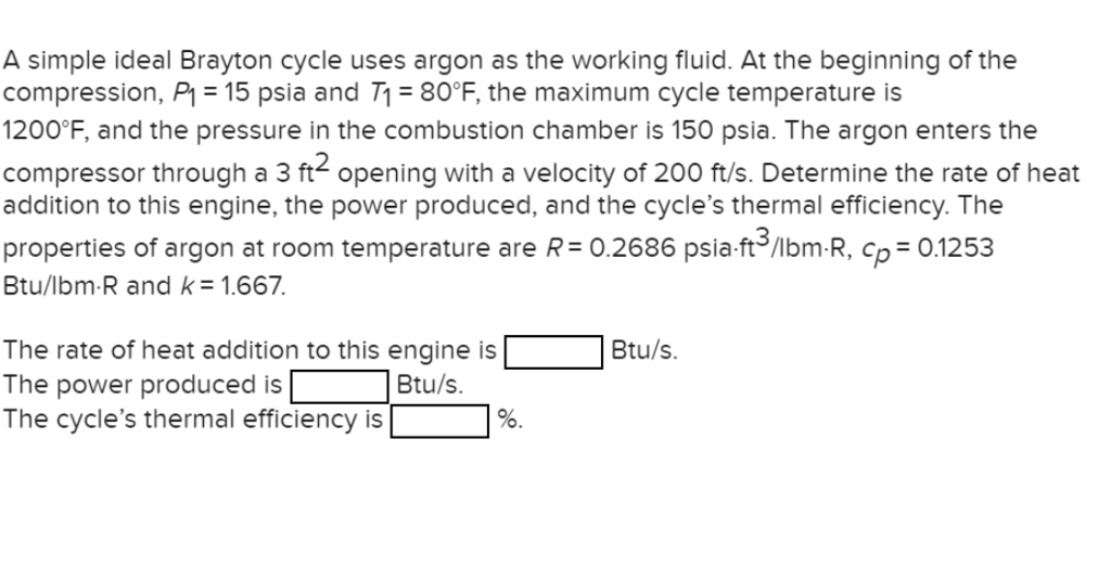 Solved A simple ideal Brayton cycle uses argon as the | Chegg.com