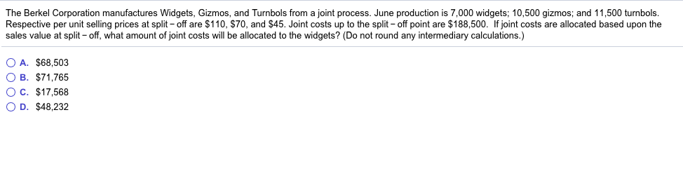 Solved The Berkel Corporation manufactures Widgets, Gizmos, | Chegg.com Solved The Berkel Corporation manufactures Widgets, Gizmos, | Chegg.com