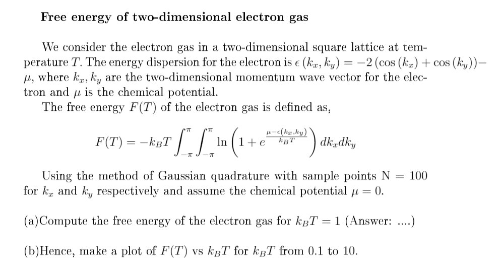 Free energy of two-dimensional electron gas We | Chegg.com