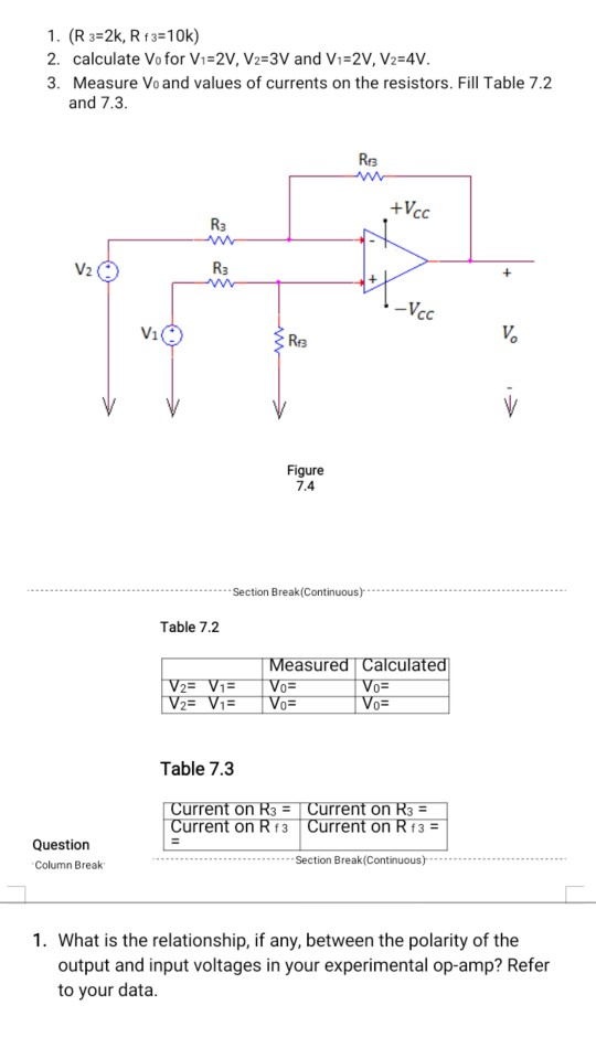 Solved 1. (R 3=2k, Rf3=10k) 2. calculate Vo for V1=2V, V2=3V | Chegg.com