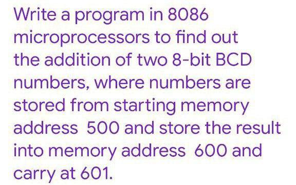 Solved Write A Program In 8086 Microprocessors To Find Out
