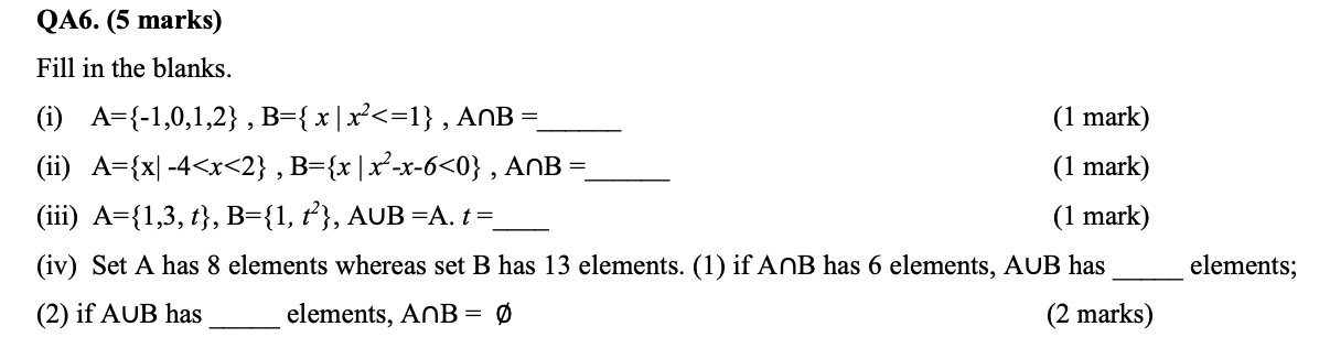 Solved QA6. (5 marks) Fill in the blanks. > 2 (i) | Chegg.com