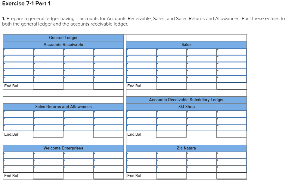 Solved Exercise 7-1 Part 1 1. Prepare a general ledger | Chegg.com